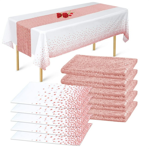 Pesonlook 10 Pack Rose Gold Sequin Table Runner 12x108 inch,Disposable Plastic Tablecloths for ...