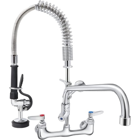 Commercial Faucet with Sprayer, 8" Adjustable Center Wall Mount Kitchen ...