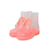 New Women Red Ruby Gum-1 Clear Lace Up Lug Sole Combat Rain Boot ...