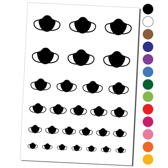 Face Mask Icon Solid Water Resistant Temporary Tattoo Set Fake Body Art ...