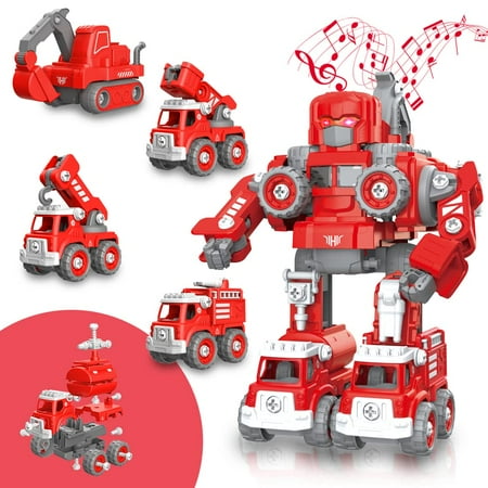 Take Apart Robot Toys Set for Kids, 5 in 1 Fire Rescue Truck Transform ...