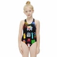 Girls Number Cartoon Show Block One Piece Swimsuits Bathing Suits Cross ...