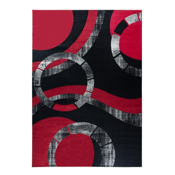 RUG AND DECOR Newport Collection Modern Abstract Design Area Rug Red ...