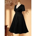 Black Elegant Casual V-Neck Ruched Short Sleeve Knit Plus Size Women ...