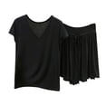 Antinious Ladies Soft V-Neck Sleeveless Shorts Solid Ruffle Relaxed ...