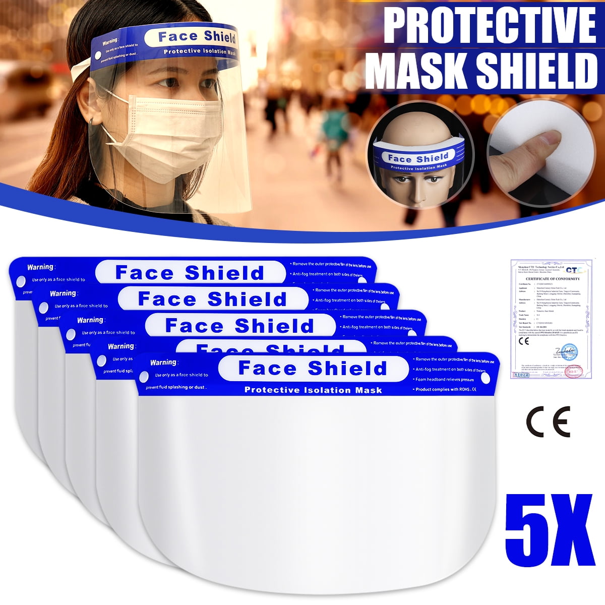 1/2/5x Adjustable Full Face Shield Clear Protective Cover Shield Anti ...