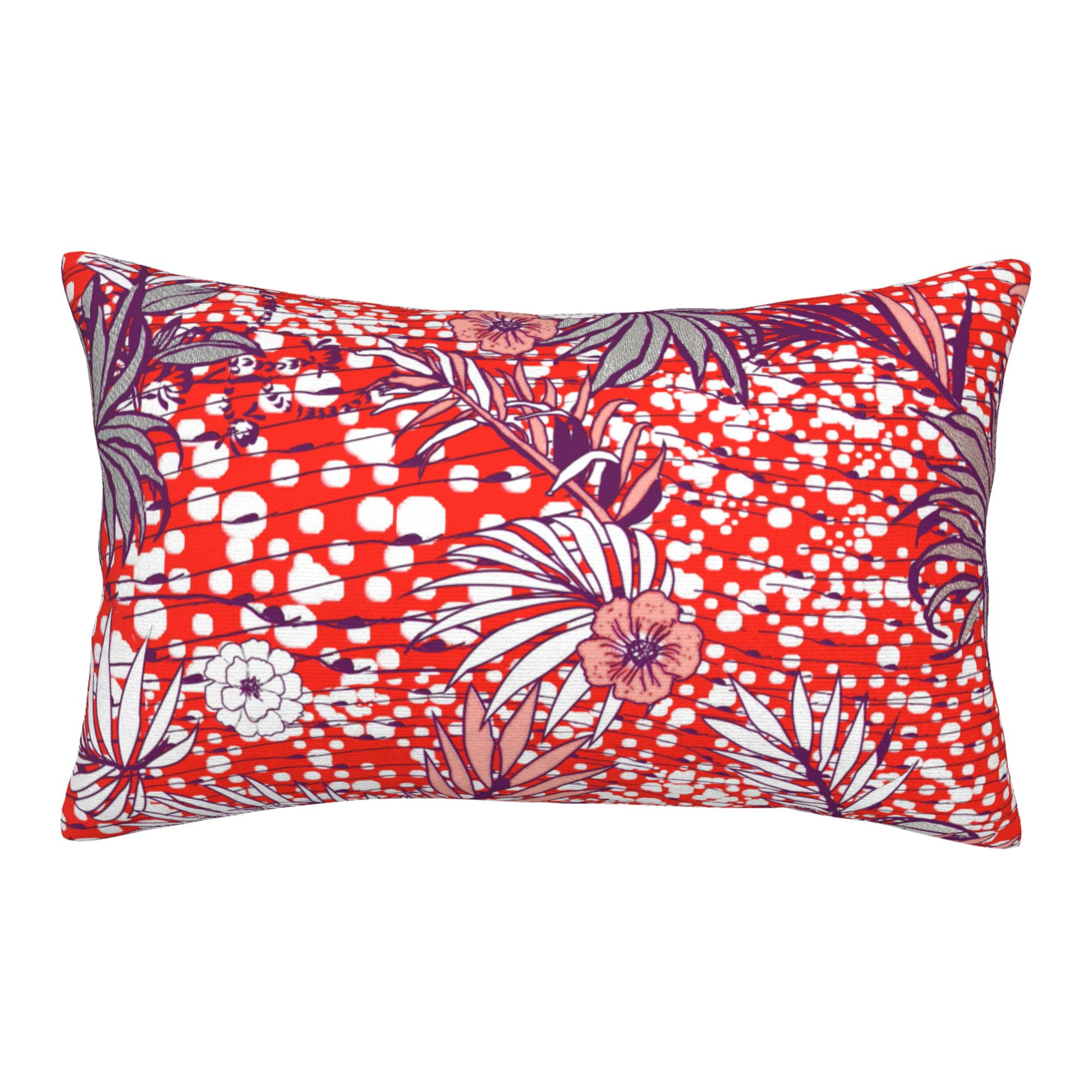 YFYANG Super Soft Rectangular Plush Cushion Cover, Red Floral Line Art ...