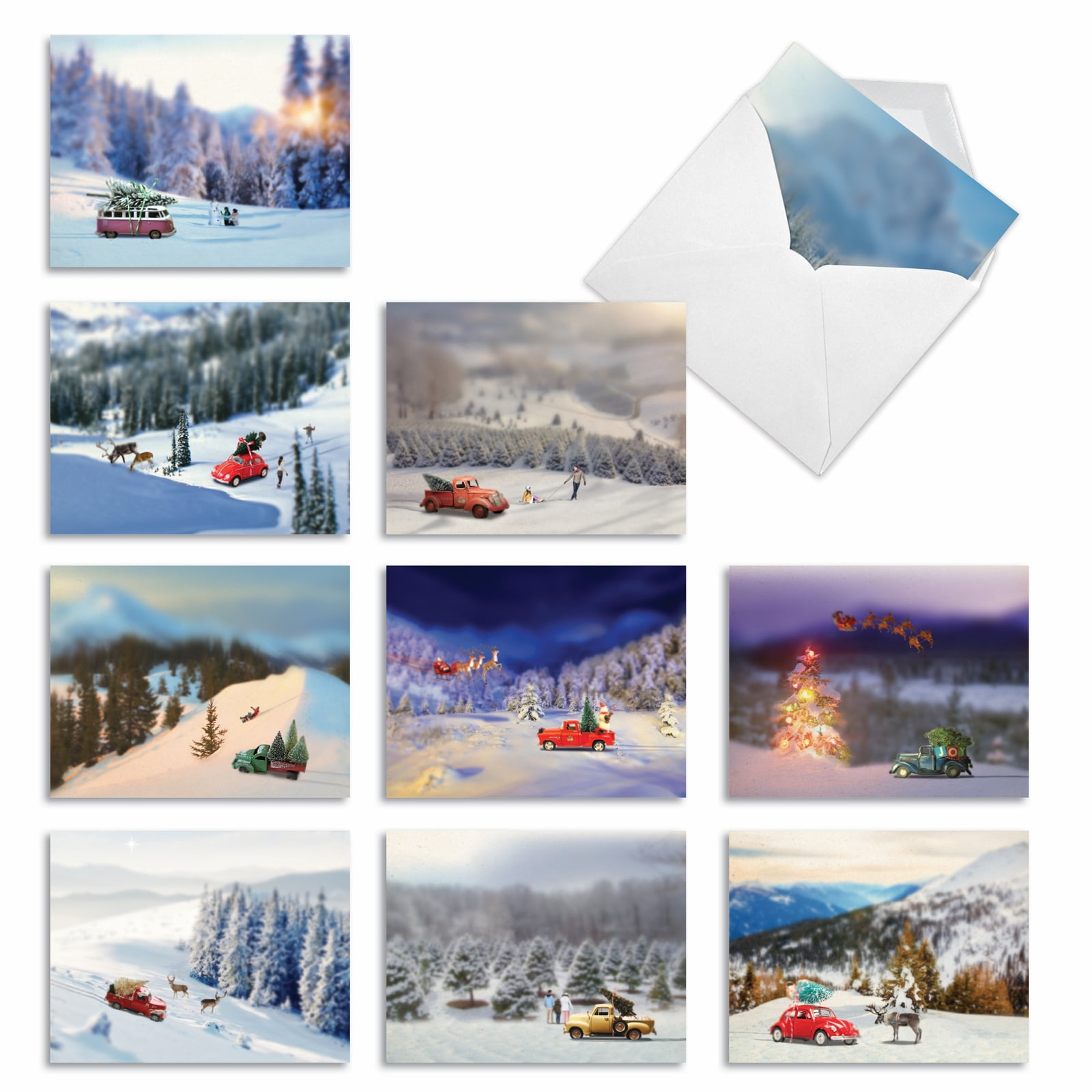 10 Merry Christmas Note Cards Pack (4 x 5.12 Inch) - TOY TRUCKS 'N ...
