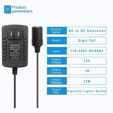 Digit.Tail 12V/1A 12W Adapter, AC to DC Power Supply Adapter ...
