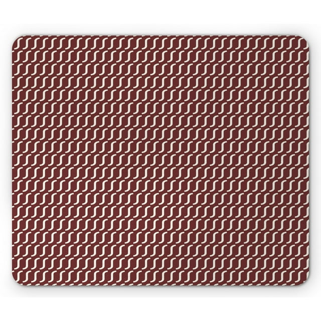 Retro Mouse Pad, Curvy Wavy Lines Simplistic Pattern on Dark Red ...