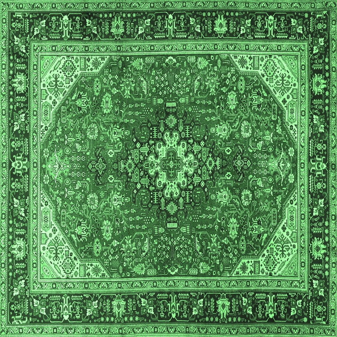 Ahgly Company Indoor Square Medallion Emerald Green Traditional Area ...