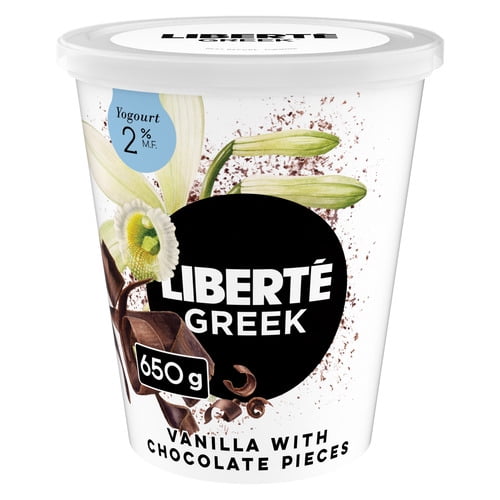 Liberté Greek Stracciatella 2% Yogurt, Vanilla with Chocolate Shavings, High Protein, 650g ...