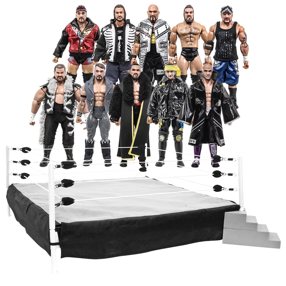 Wrestling Ring & 10 LOOSE Rising Stars of Wrestling Action Figures ...