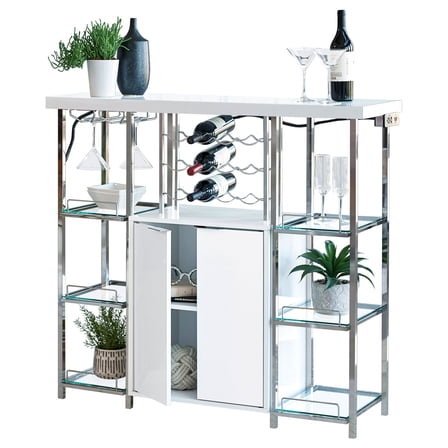 Risley 2-door Circular LED Home Bar with Wine Storage White High Gloss ...