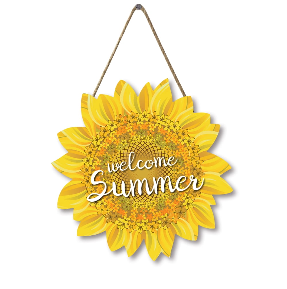 Sunflower Welcome Summer Wood Door Hanger 12 Inch Large Wooden Flower ...
