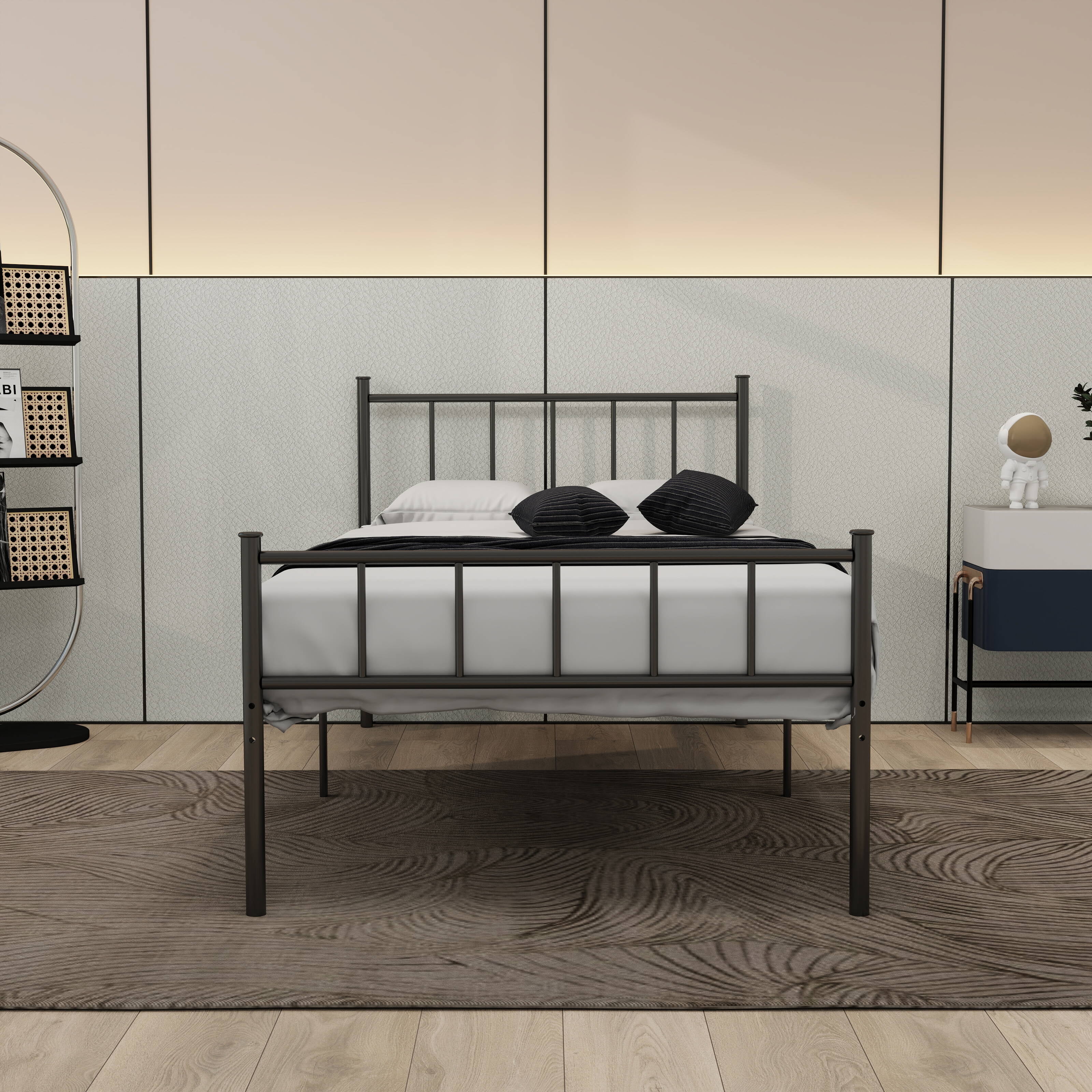 Mainstays Queen 14 High Profile Foldable Steel Platform Bed Frame with Storage Space Under Frame No Box Spring Required Black Walmart