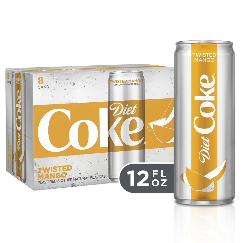 Diet Coke Twisted Mango Soda Soft Drink, 12 fl oz, 8 Pack - Walmart.com ...