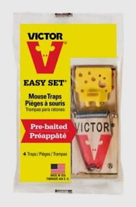 4 Pk* VICTOR Easy Set Mouse Snap Trap w/ Cheese Bait Kills Mice Wood ...