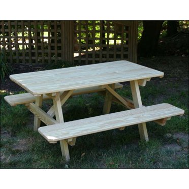 A & L Furniture Yellow Pine Cross Legged Picnic Table with 2 Benches ...
