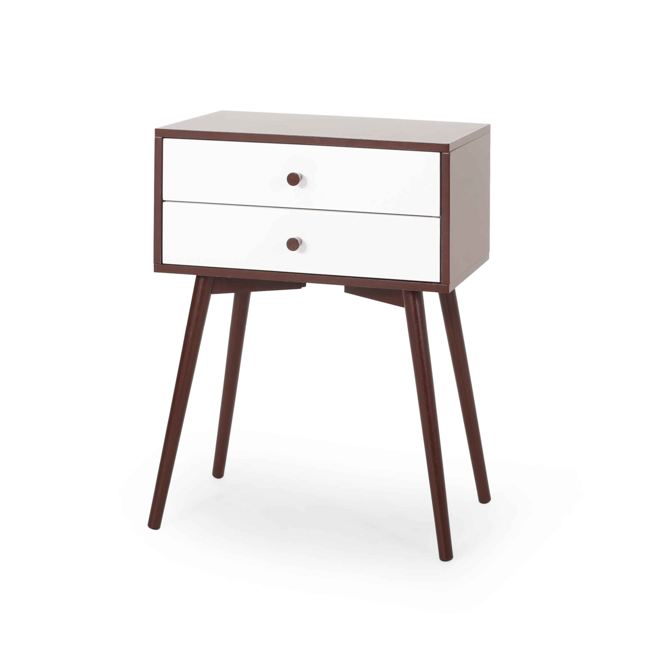GDF Studio Verna Mid-Century Modern Side Table, Brown and White ...