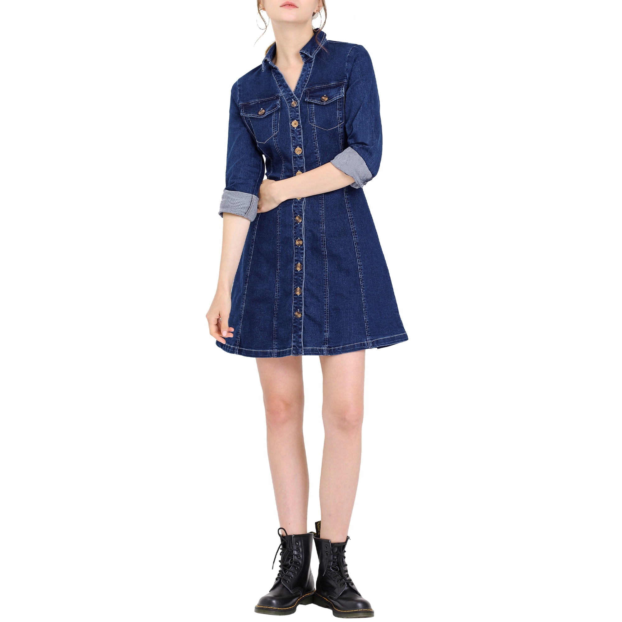 Click here for Inspire Chic Womens Denim Dress Button Down Collar... prices