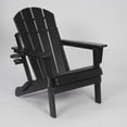 Black HDPE Folding Adirondack Chair with Dual Cup Holders, Wood ...