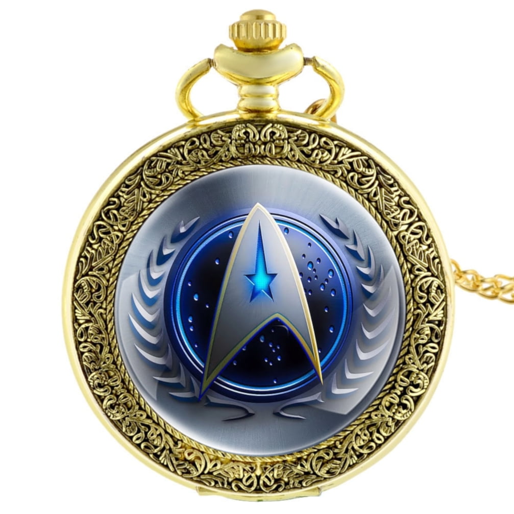 Star Trek Pocket Watch Blue Face Gold Anti-Tarnish Federation Symbol WP ...