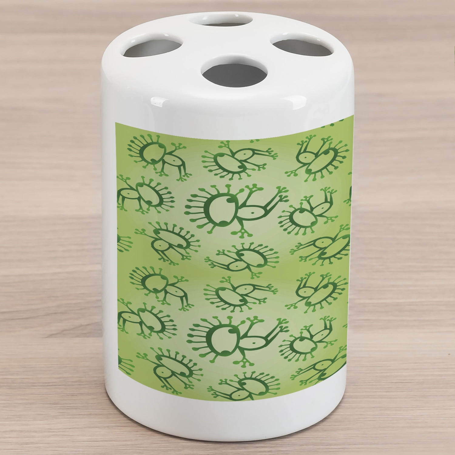 Green Ceramic Toothbrush Holder, Doodle Style Drawing of Alien Frogs ...