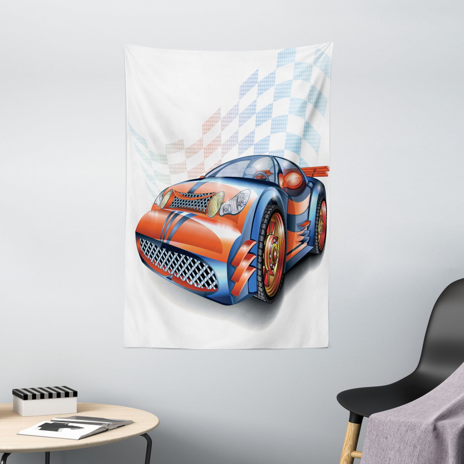 Cars Tapestry, Cartoon Style Speeding Racing Car Event Championship ...