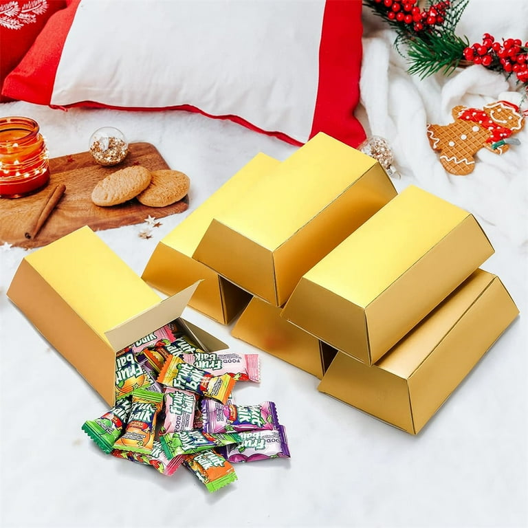 Foil Gold Bar Favor Boxes 3 1/4" X 2 1/4" X 1" Gold Foil Cotton Filled