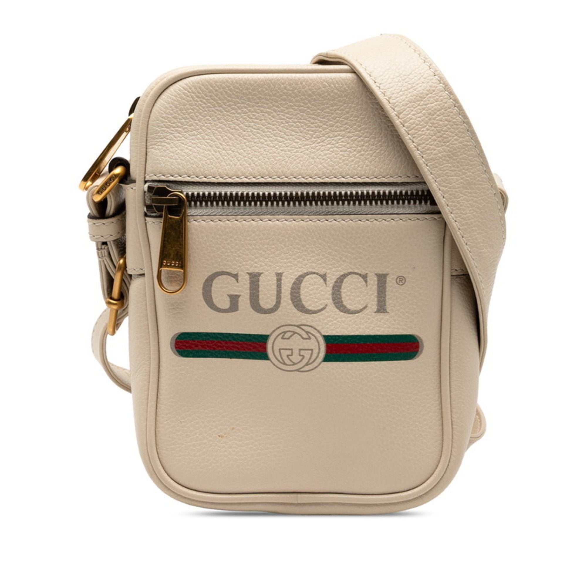 Pre-Owned Gucci Logo Print Shoulder Bag 574803 Ivory Leather Women's ...