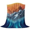 Abstract Mountain Fleece Throw Blanket Blue Navy Forest Tree Sunset ...
