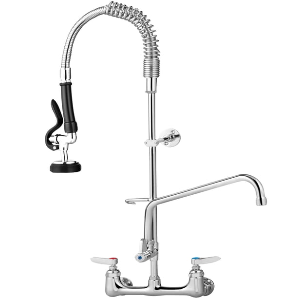 VEVOR Commercial Faucet with Sprayer, 8" Adjustable Center Wall Mount ...