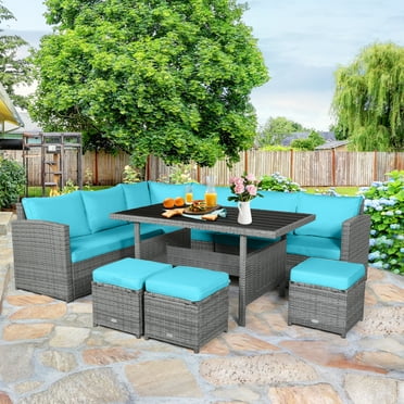 Malibu Outdoor Patio 7-piece Wood Dining Set with Curvy Leg Table ...