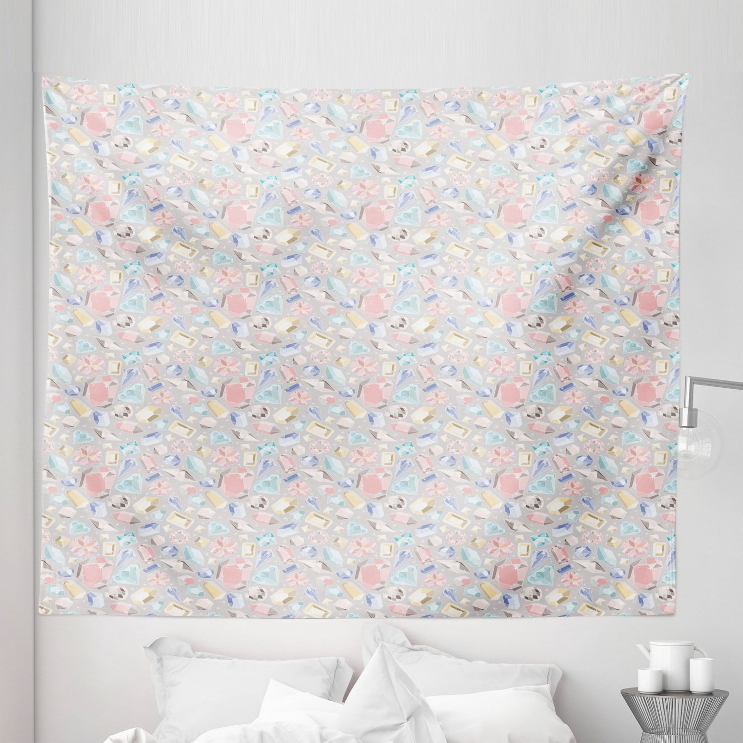 Diamonds Tapestry, Pastel Color Baguette Square and Oval Shapes ...