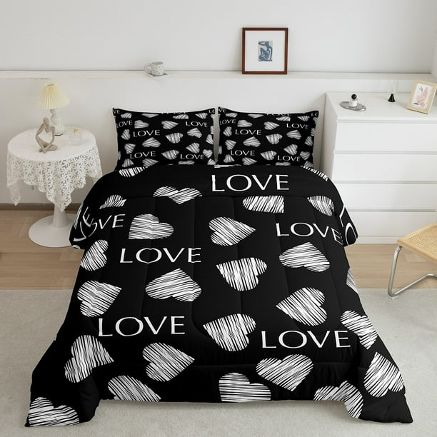 Love Twin Comforter Set White Heart Print Bedding Comforters & Sets ...