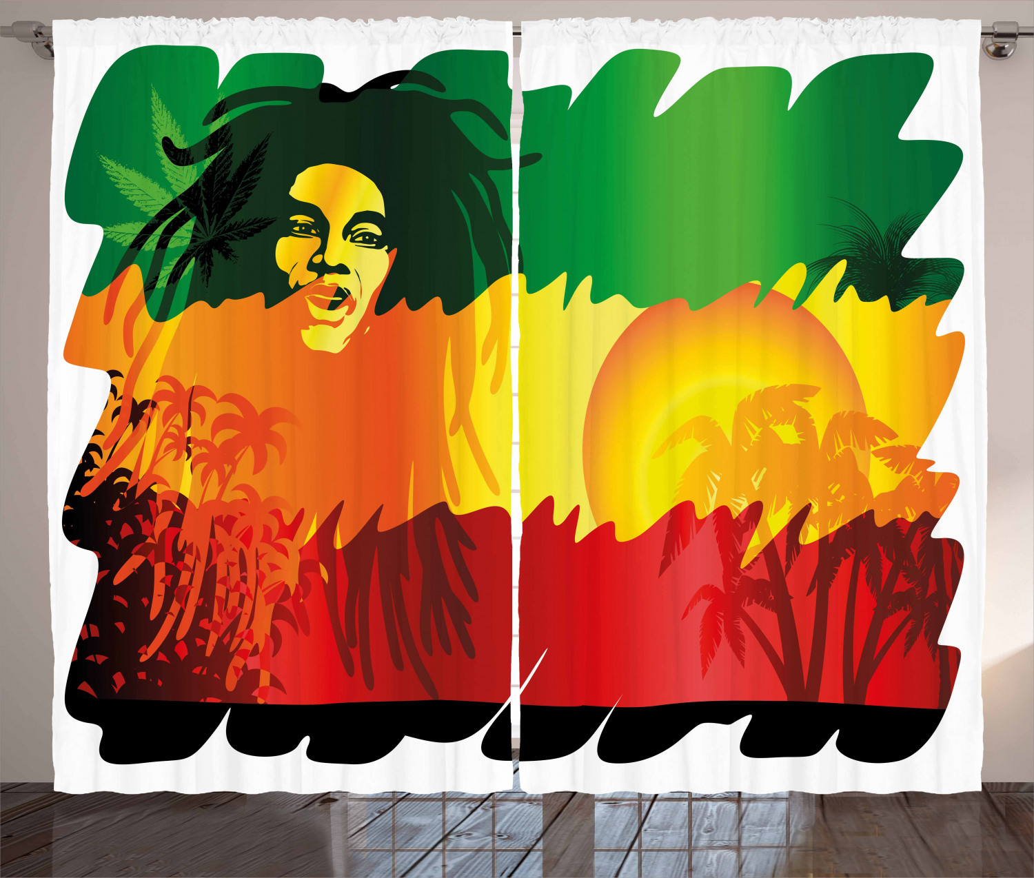 Rasta Curtains 2 Panels Set, Iconic Reggae Music Singer Abstract Design ...