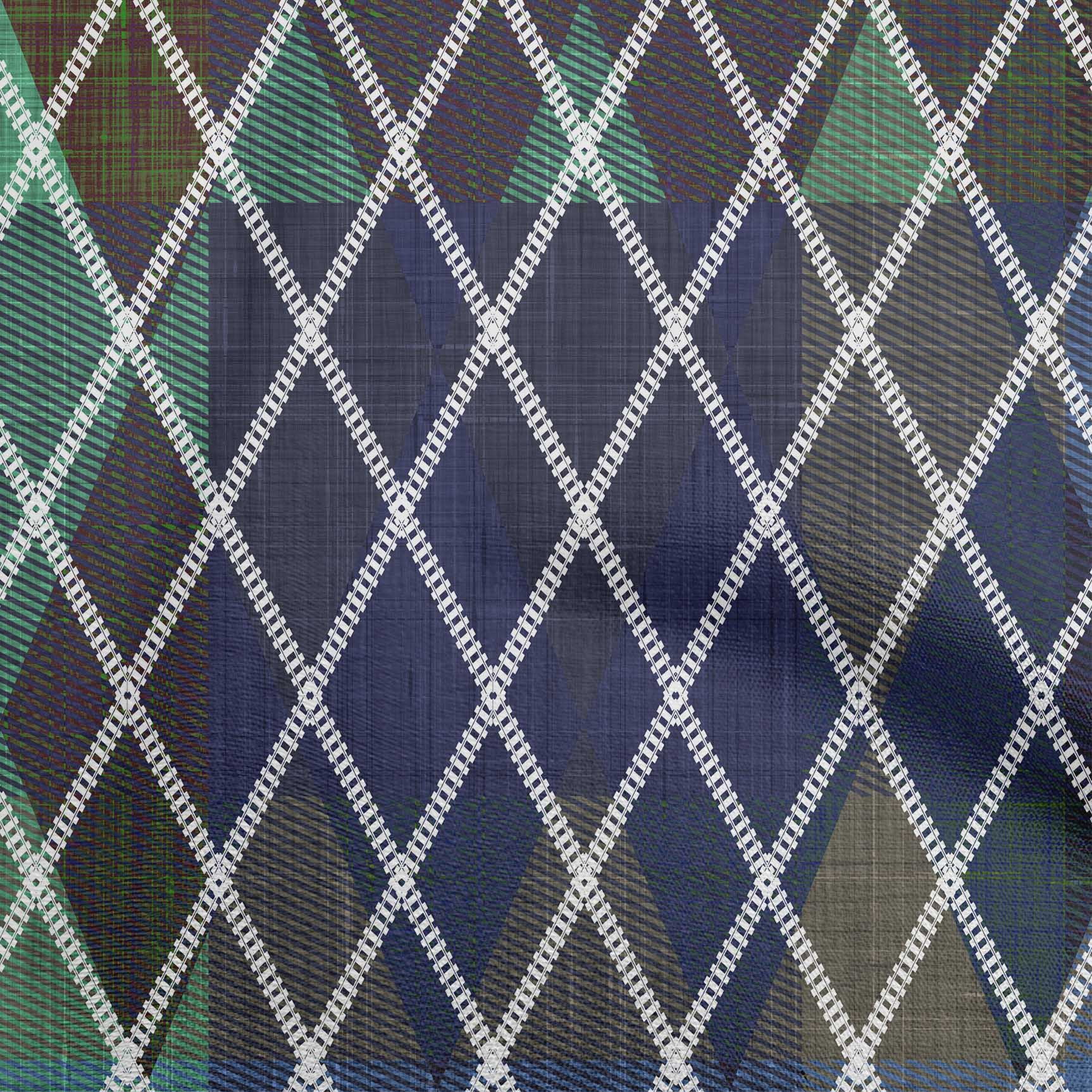 oneOone Silk Tabby Medium Blue Fabric Argyle Sewing Material Print ...