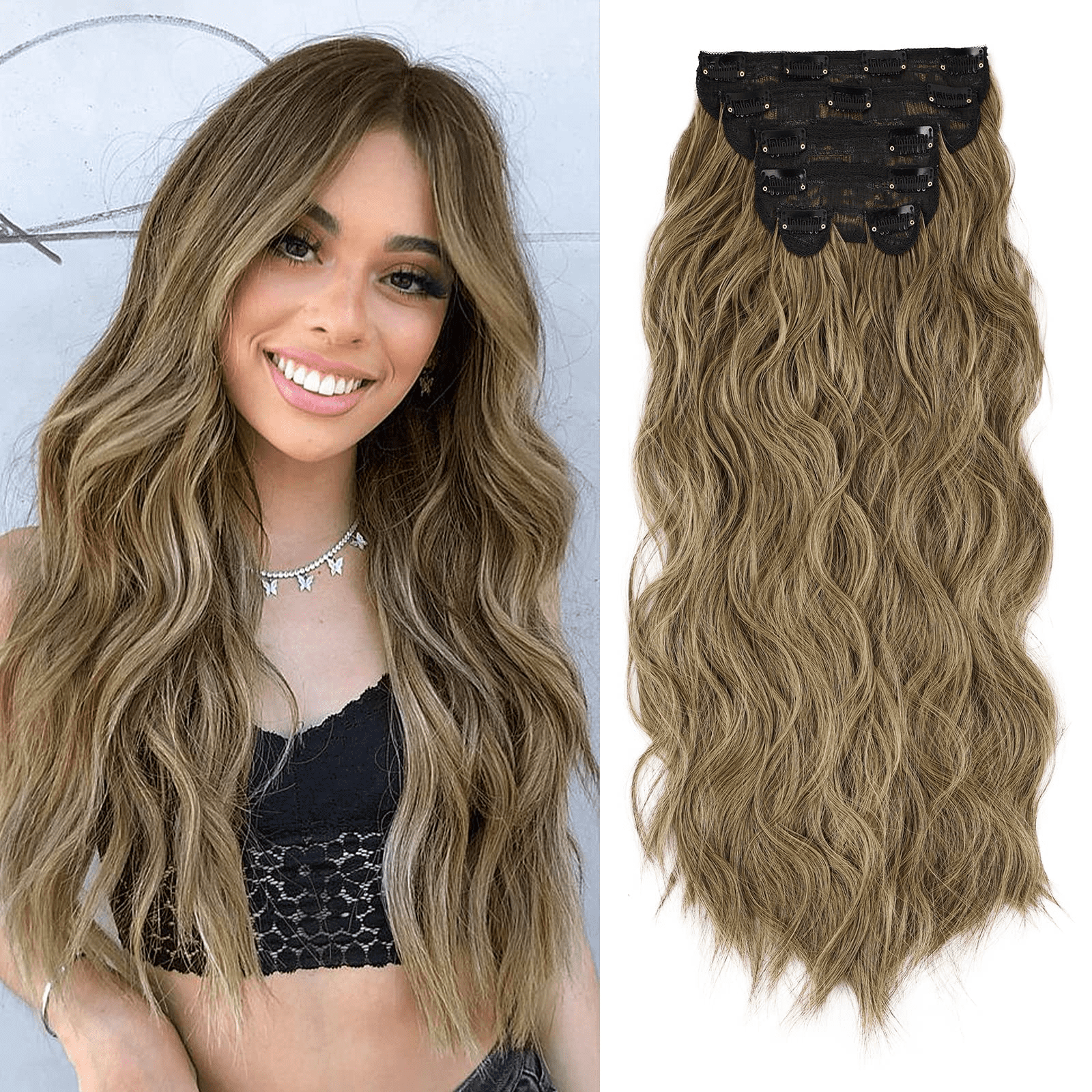 MORICA Clip in Hair Extensions for Women 20 Inch Long Wavy curly Brown ...