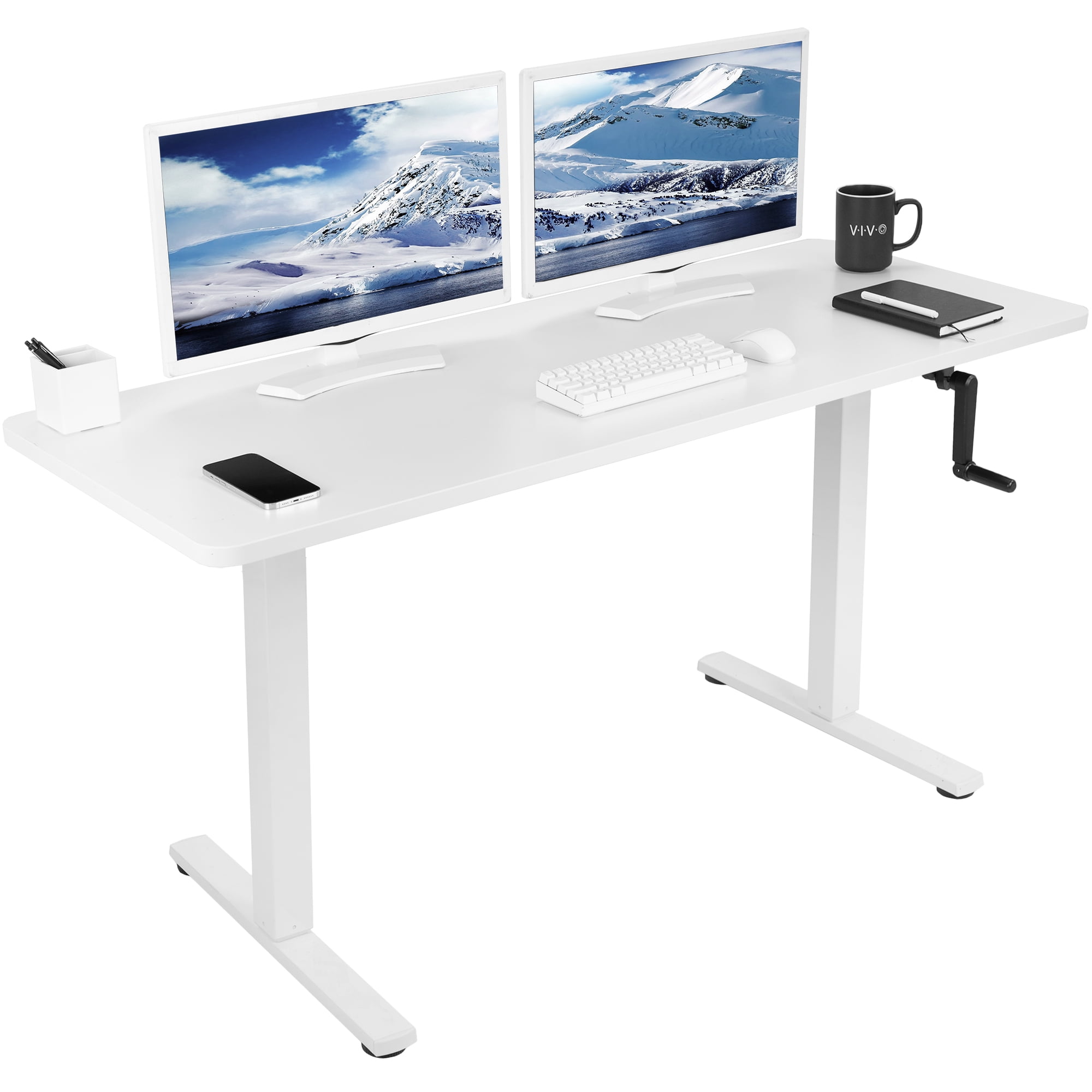 VIVO Manual 60” x 24” Stand Up Desk | White Table Top, White Frame ...
