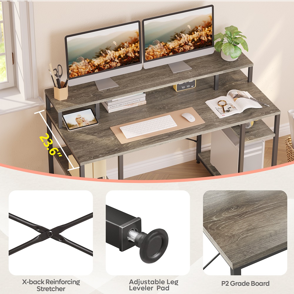 Buy Bestier 55 inch Computer Desk with Monitor Shelf Home Office Desk ...