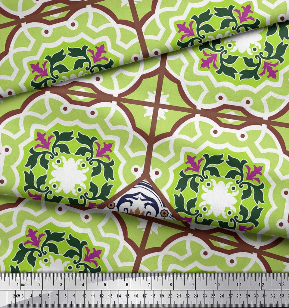 Soimoi Japan Crepe Satin Fabric Tiles Moroccan Print Fabric by the Yard ...