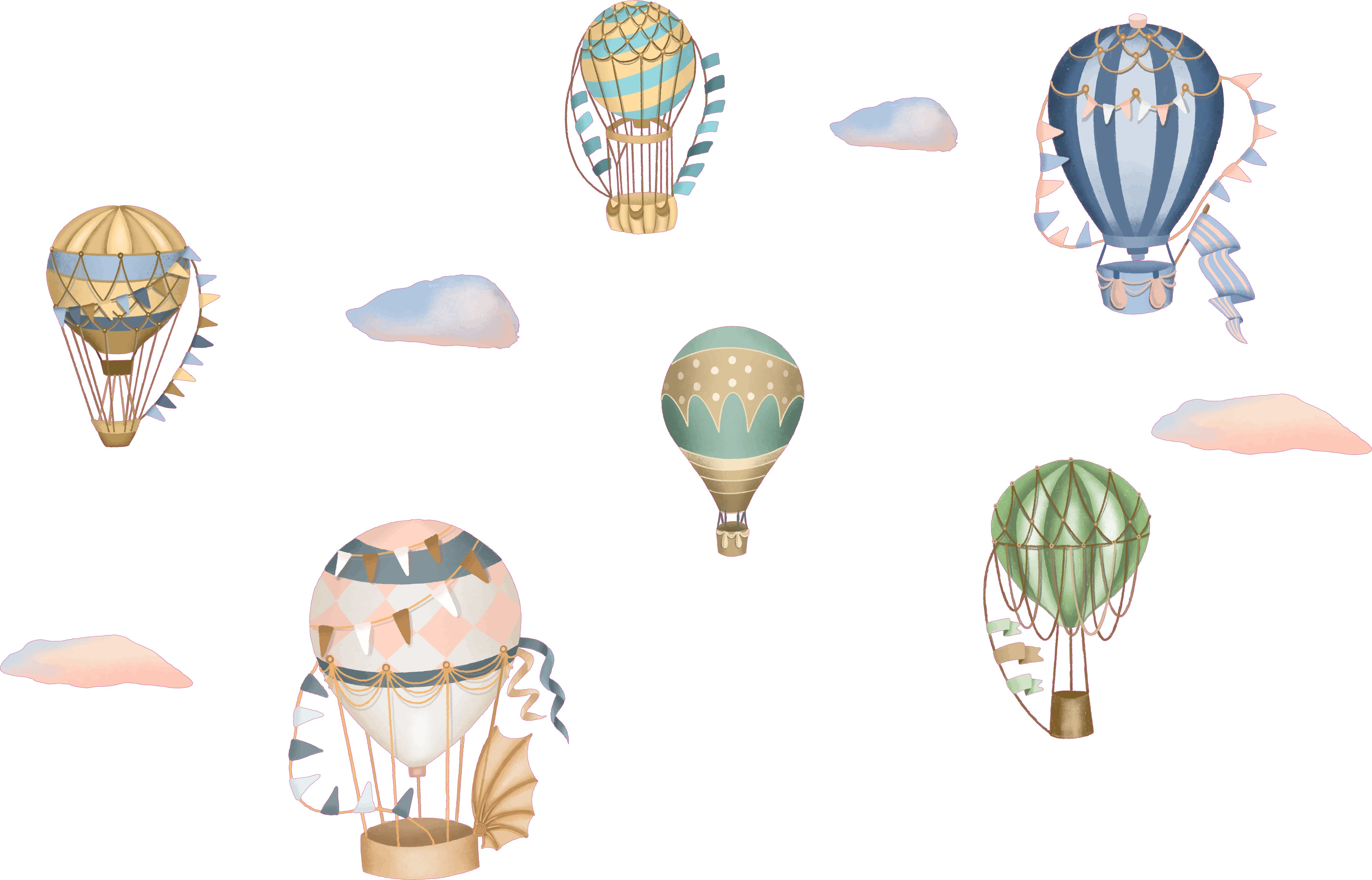 Removable Vinyl Art Multicolored Hot Air Balloons Decoration Gas ...