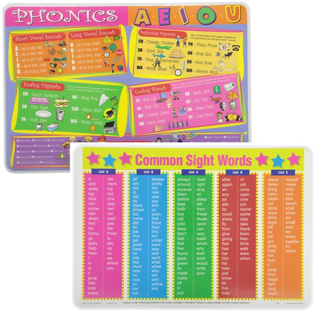 Painless Learning Educational Placemats Sets Phonics and Common Sight ...