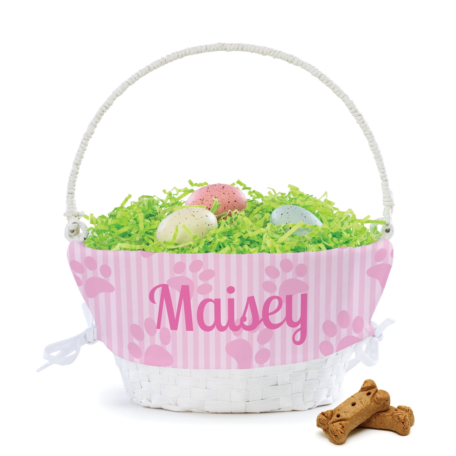 Personalized Pet Dog Easter Basket with Custom Name Printed on Pink Paw ...