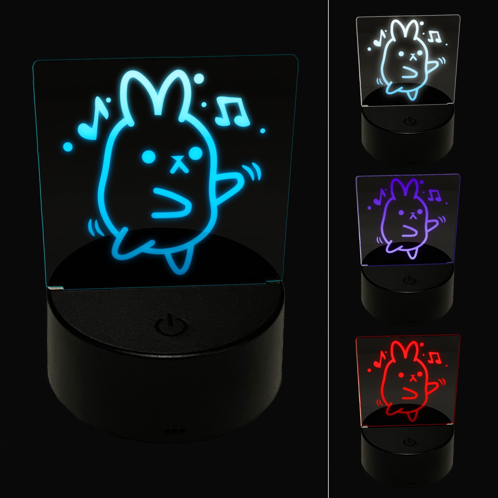 Cute Kawaii Bunny Rabbit Dancing to Music LED Night Light Sign 3D ...