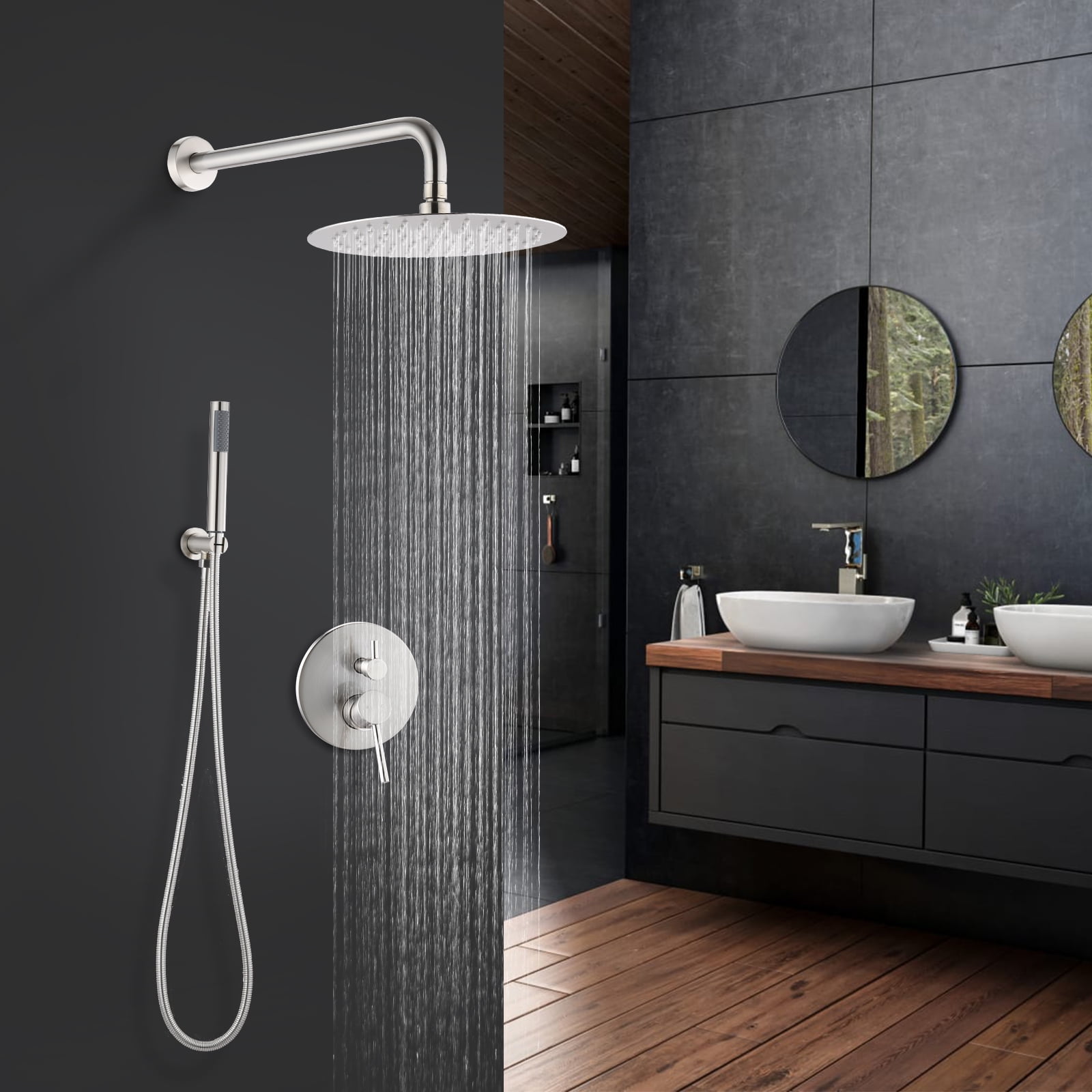 CoSoTower Brushed Nickel Wall Mounted Shower Trim Kit With 10" Roud ...