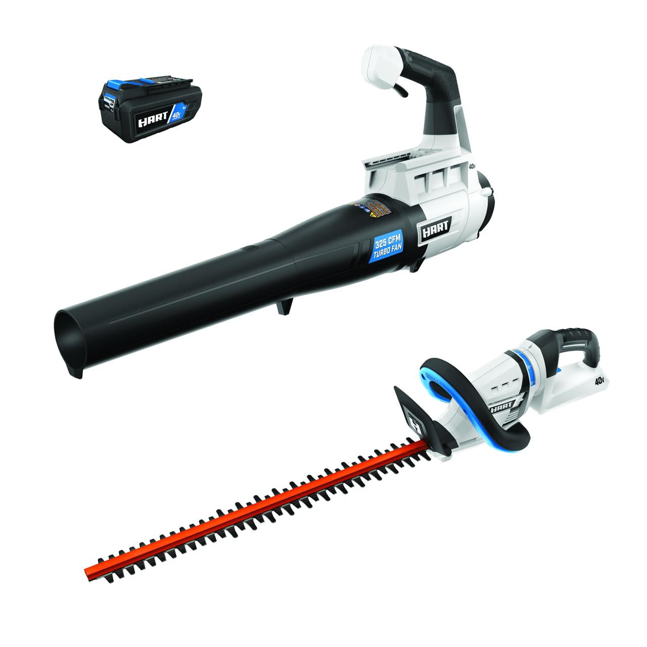 HART 40-Volt Turbo Fan Blower Kit with 40-Volt 24-Inch Hedge Trimmer (2 ...