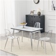 5-Pc Kitchen Dining Set, White Faux Marble Glass Table & 4 See-Through ...