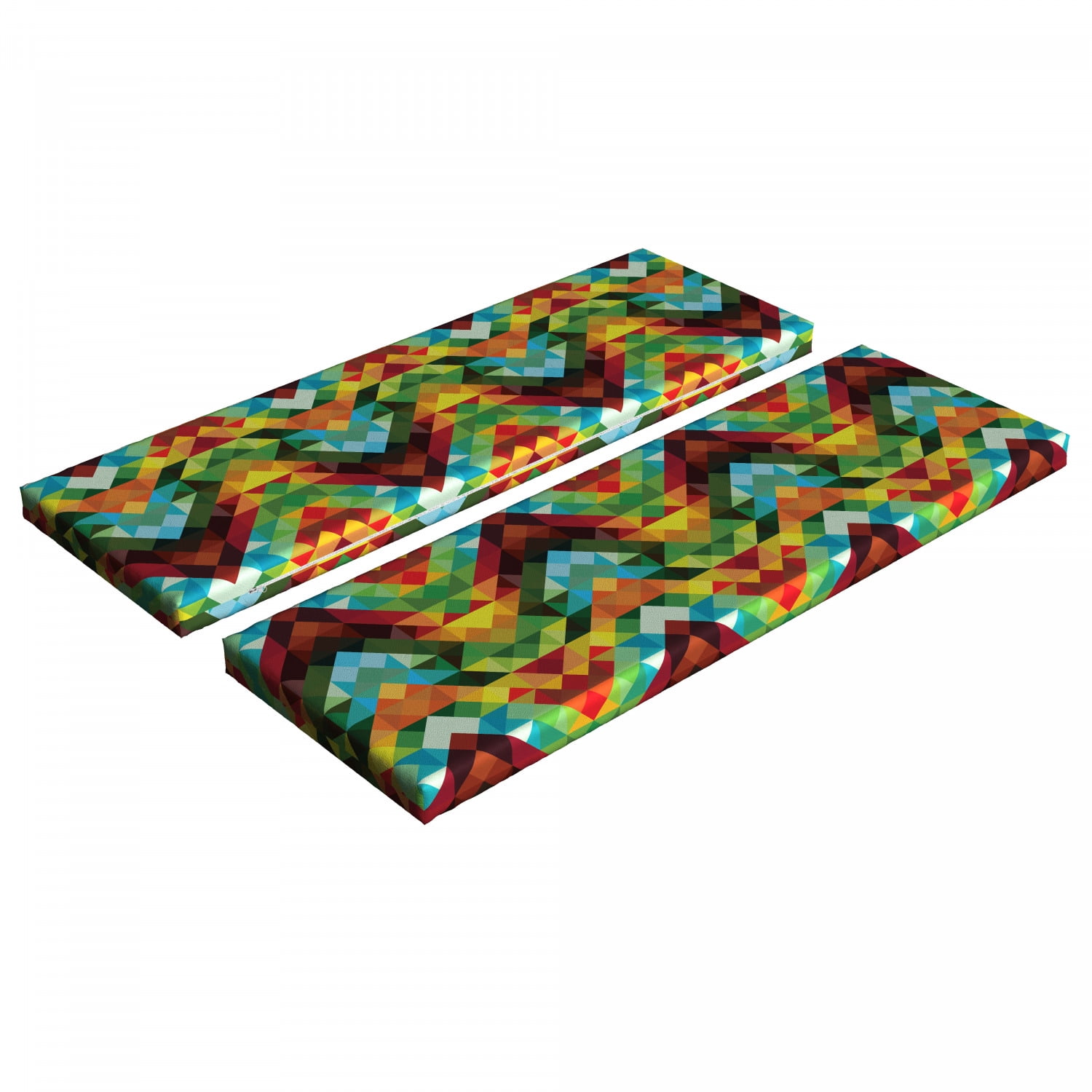Colorful Bench Cushion Set of 2, Abstract Optic Effect Triangle Pattern ...